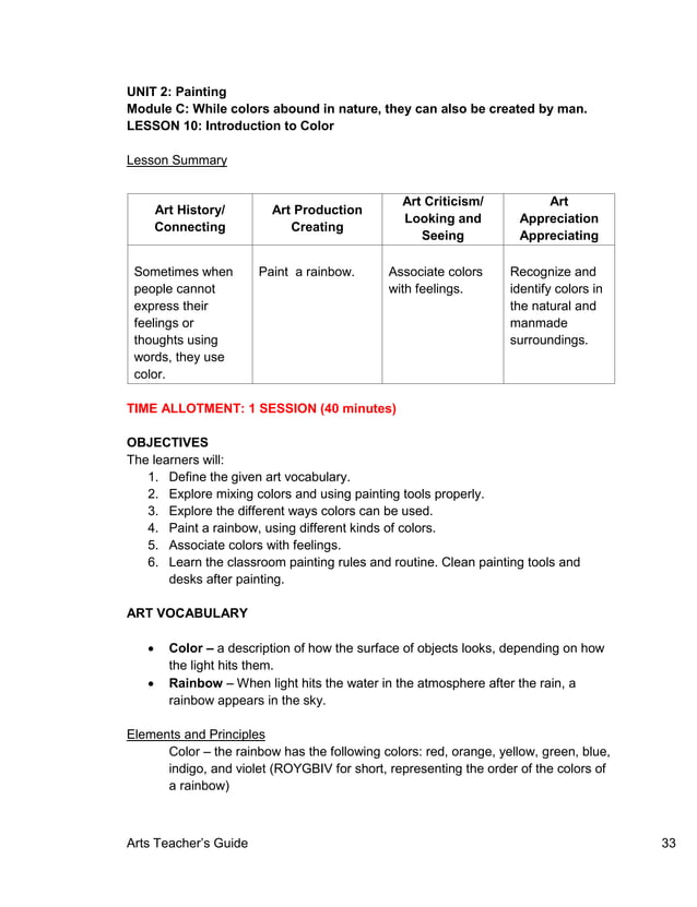 Art gr.1 teacher's guide (q1&2) | PDF