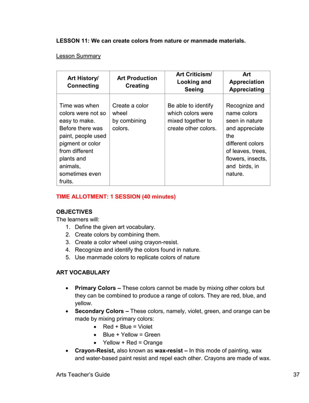 Art gr.1 teacher's guide (q1&2) | PDF