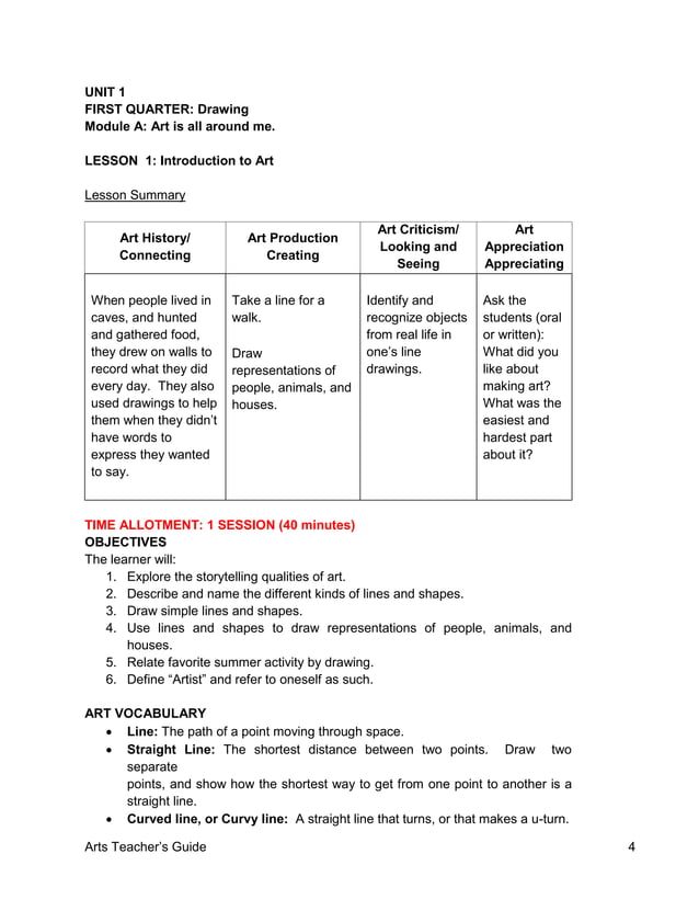 Art gr.1 teacher's guide (q1&2) | PDF