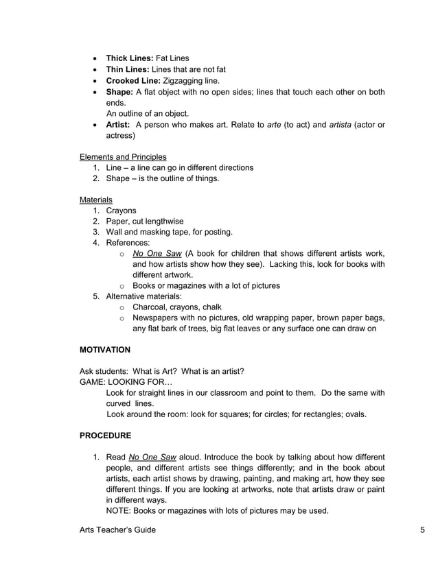 Art gr.1 teacher's guide (q1&2) | PDF