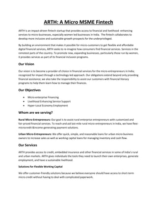 ARTH A Micro MSME Fintech | PDF