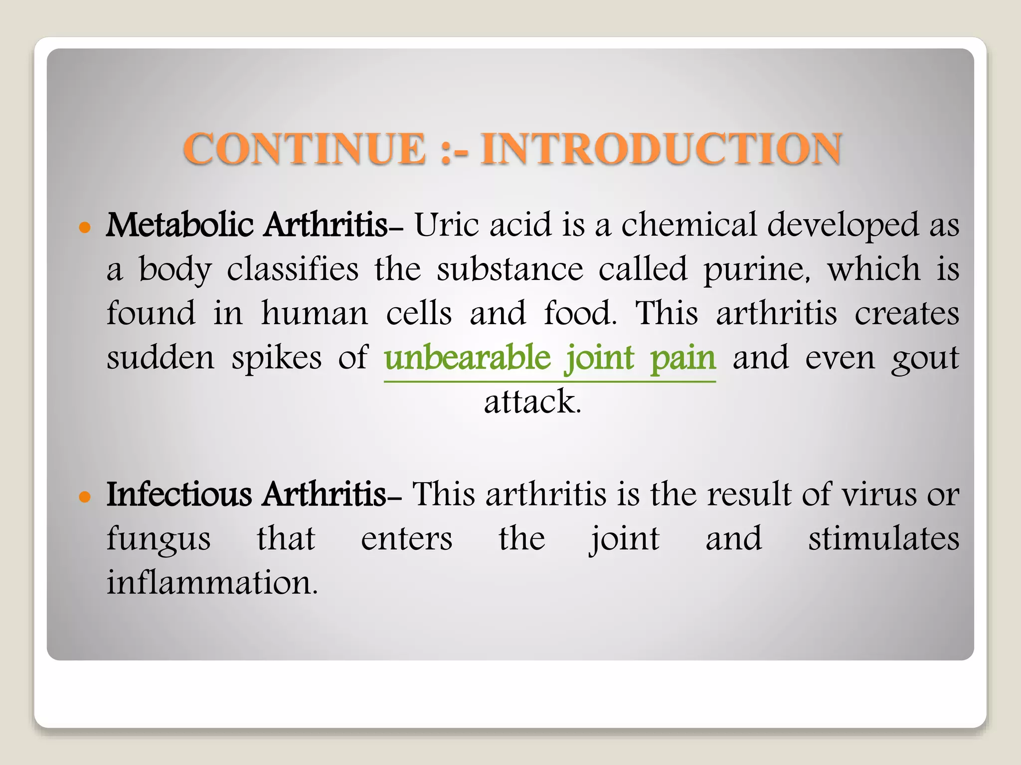 Arthritis : causes, symptoms, treatment and prevention | PPTX