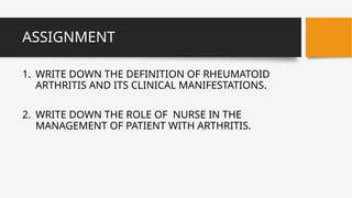 ARTHRITIS MEDICAL SURGICAL NURSING , TYPES OF ARTHRITIS AND IT'S ...