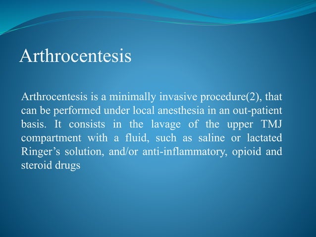 Arthrocentesis of the temporomandibular joint | PPT