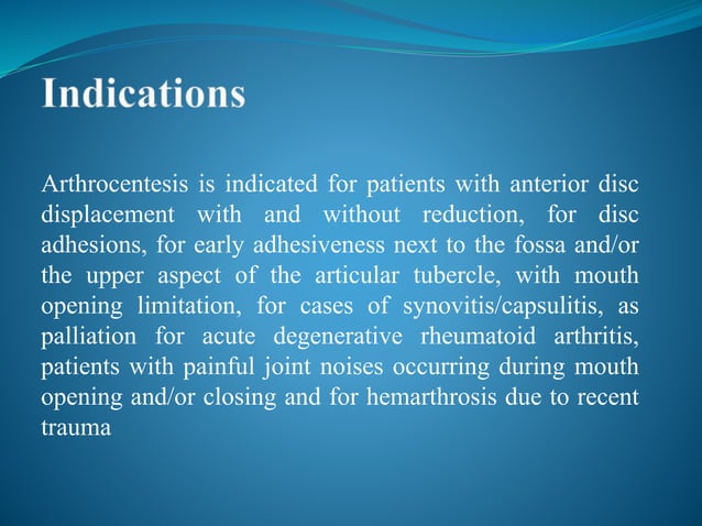 Arthrocentesis of the temporomandibular joint | PPTX