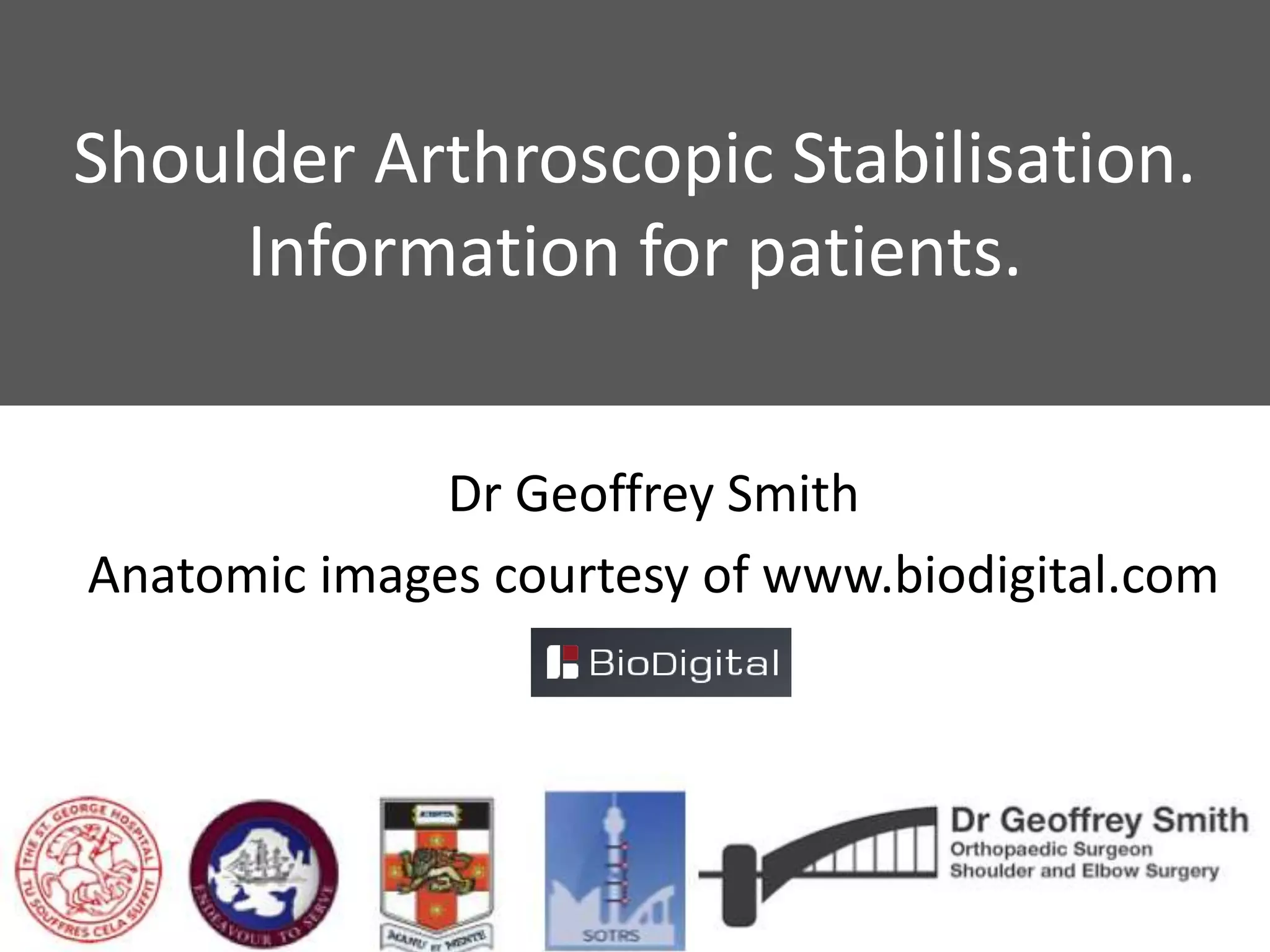 Arthroscopic shoulder stabilisation patient information | PPTX