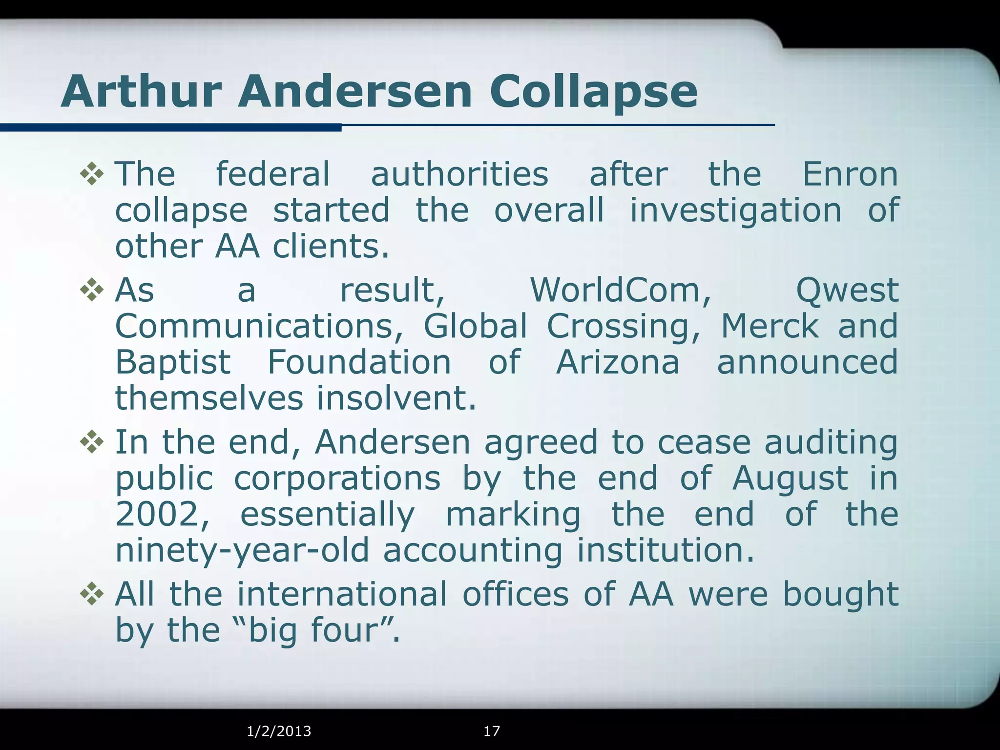 Arthur andersen collapse | PPTX