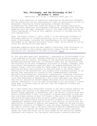 Arthur c. danto's phiosophy of art | PDF