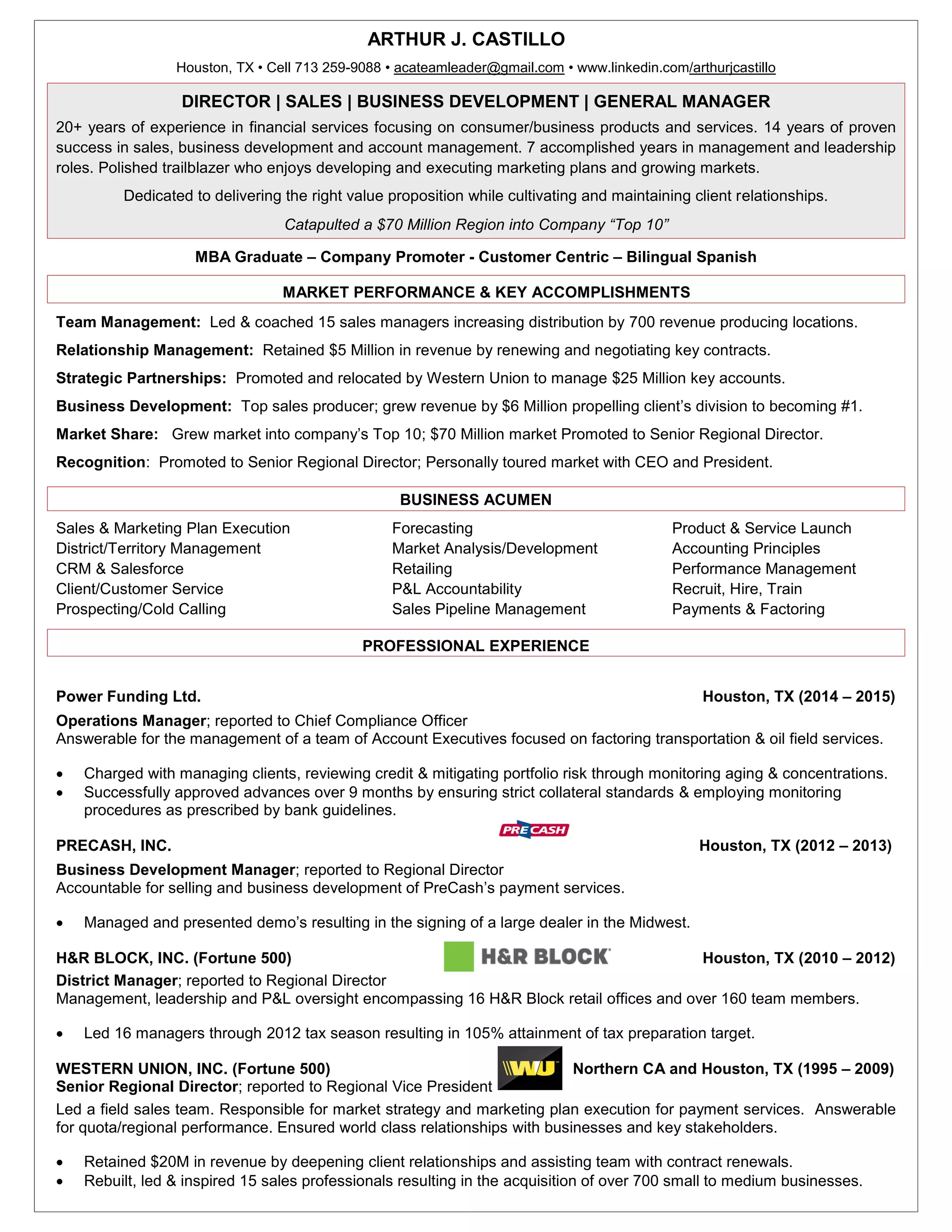 Arthur's Resume | PDF | Sales | Business