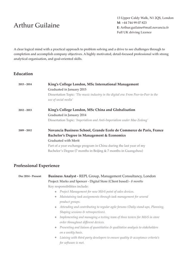 Arthur guilaine cv_2016_eng | PDF