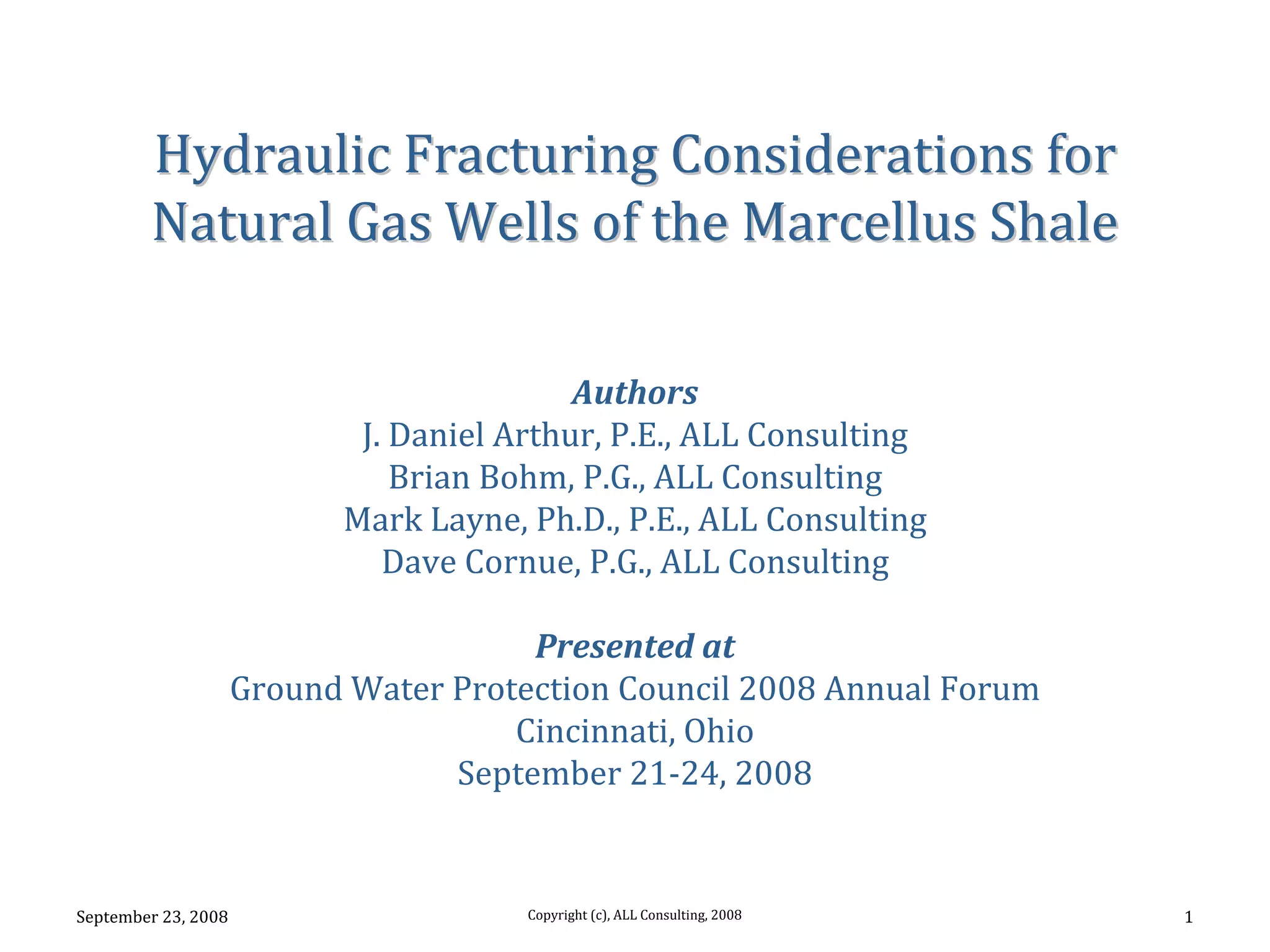 Hydraulic Fracturing Considerations for Natural Gas Wells of the ...
