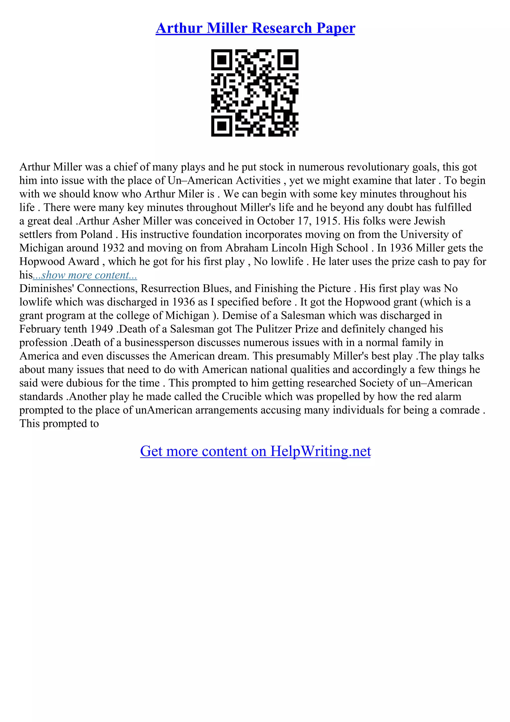 Arthur Miller Essays | PDF