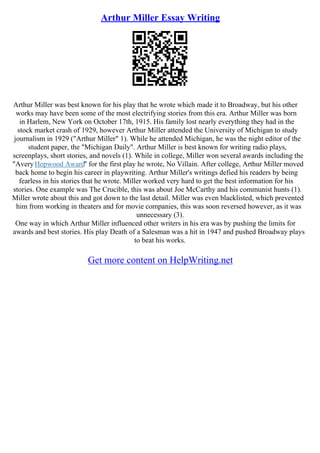 Arthur Miller Essays | PDF
