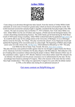 Arthur Miller Essays | PDF