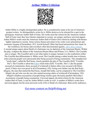 Arthur Miller Essays | PDF