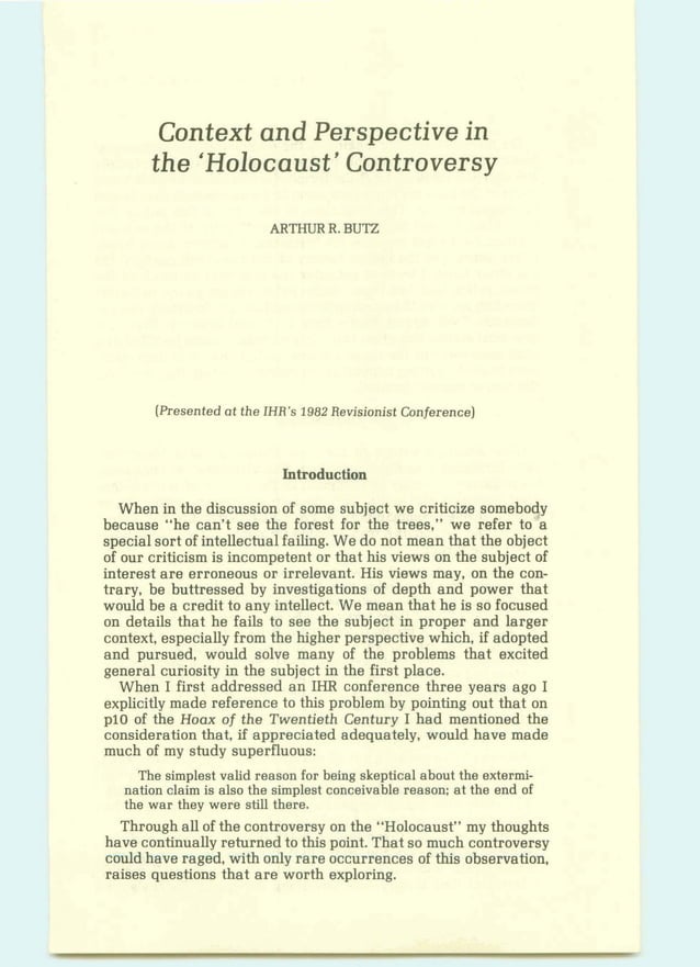 Arthur r. butz context and perspective in the 'holocaust' controversy ...