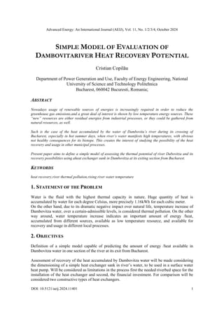 SIMPLE MODEL OF EVALUATION OF DAMBOVITARIVER HEAT RECOVERY POTENTIAL | PDF