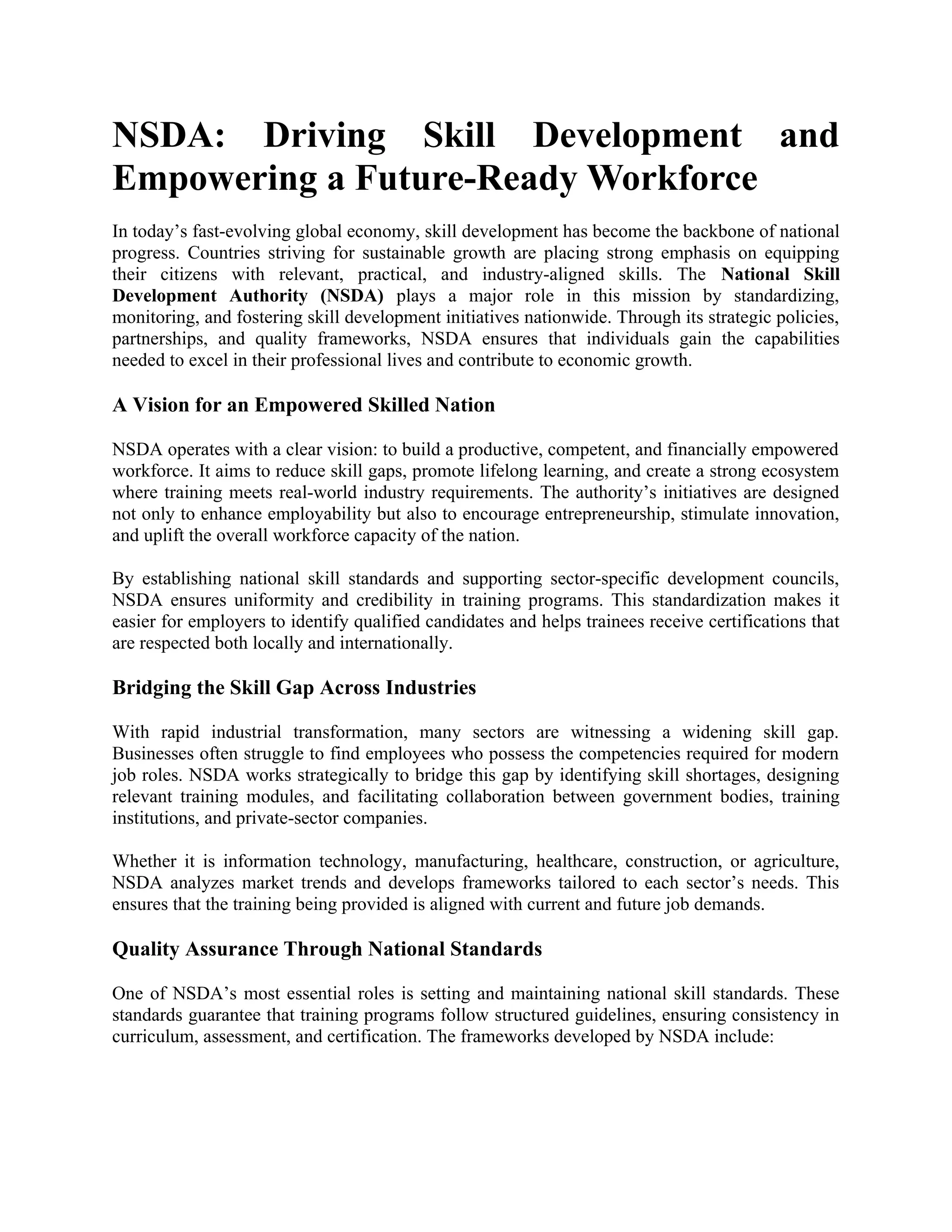 Article on NSDA Skills GOVT Development NSDA | DOCX