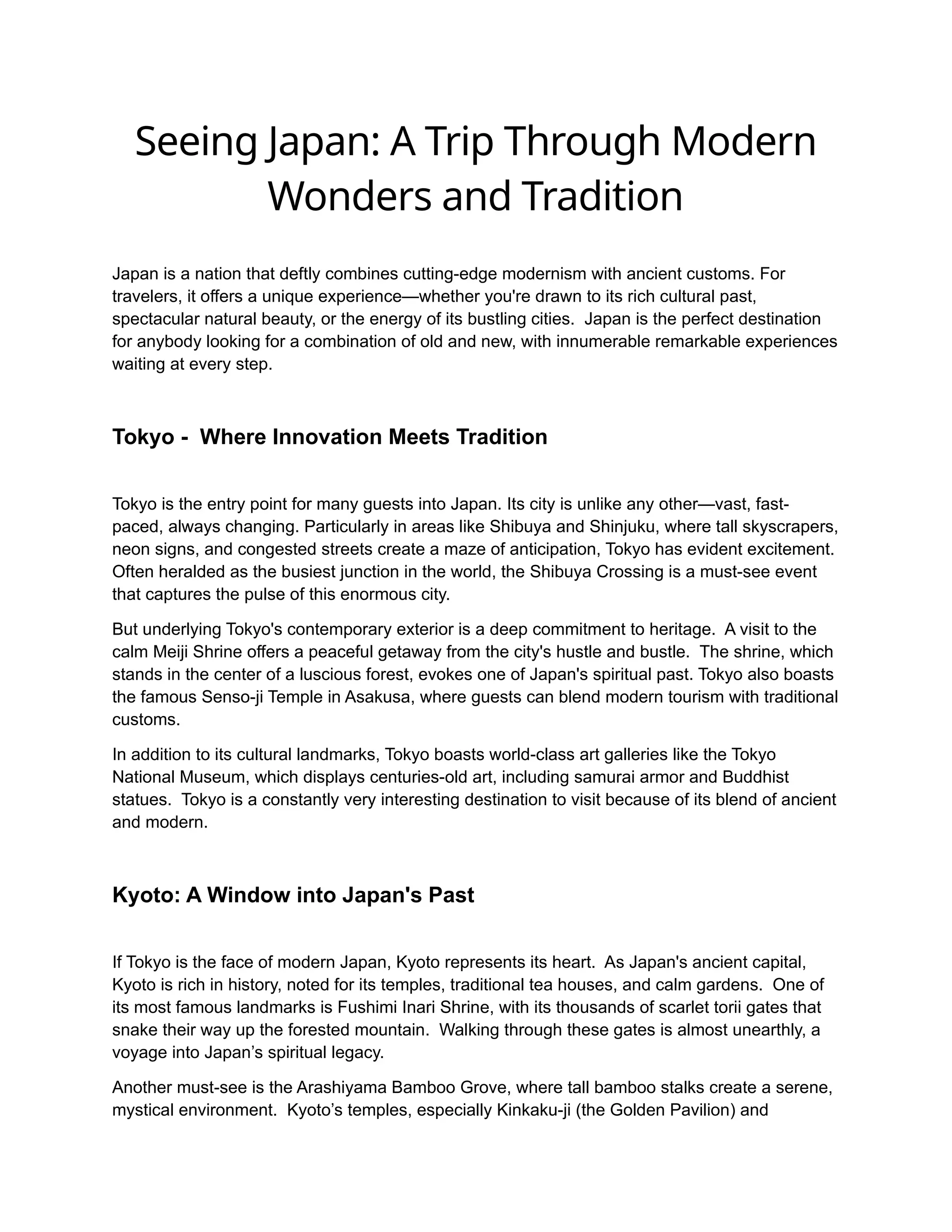 Seeing Japan: A Trip Through Modern Wonders and Tradition | DOCX