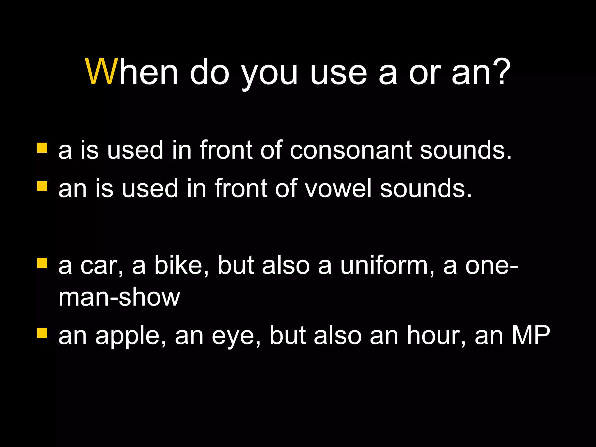 Articles ('a', 'an', 'the') | PPT