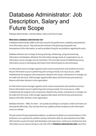 Database Administrator: Job Description, Salary and Future Scope | PDF
