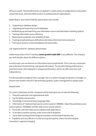Database Administrator: Job Description, Salary and Future Scope | PDF
