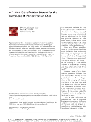 A Clinical Classification System for the Treatment of Postextraction ...