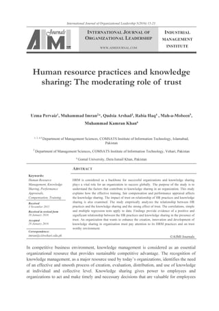 Human Resource Practices and Knowledge Sharing | PDF