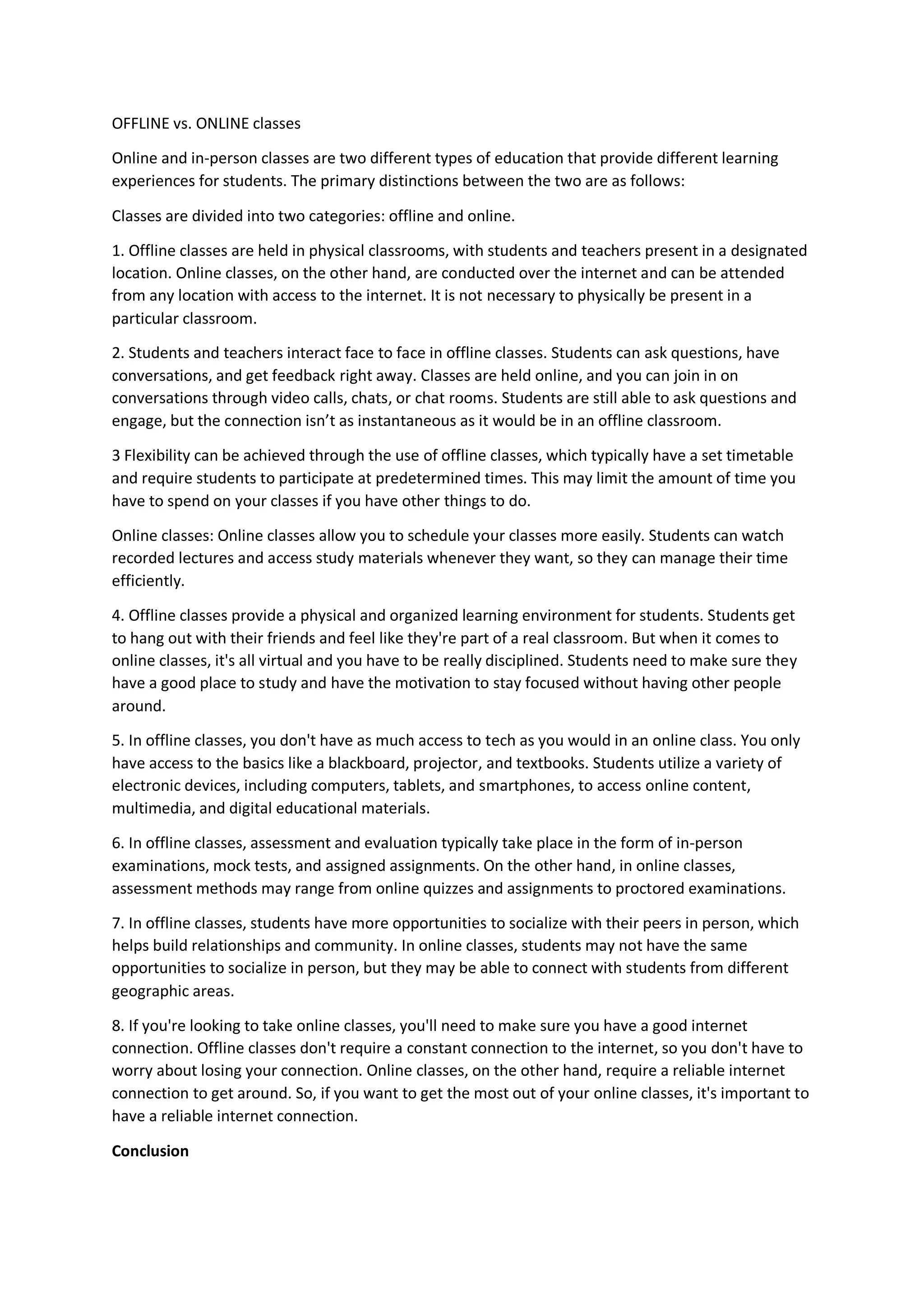 Offline vs Online classes | PDF