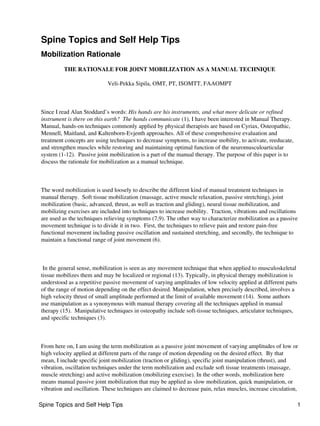 Spine Topics and Self Help Tips Mobilization Rationale THE RATIONALE ...