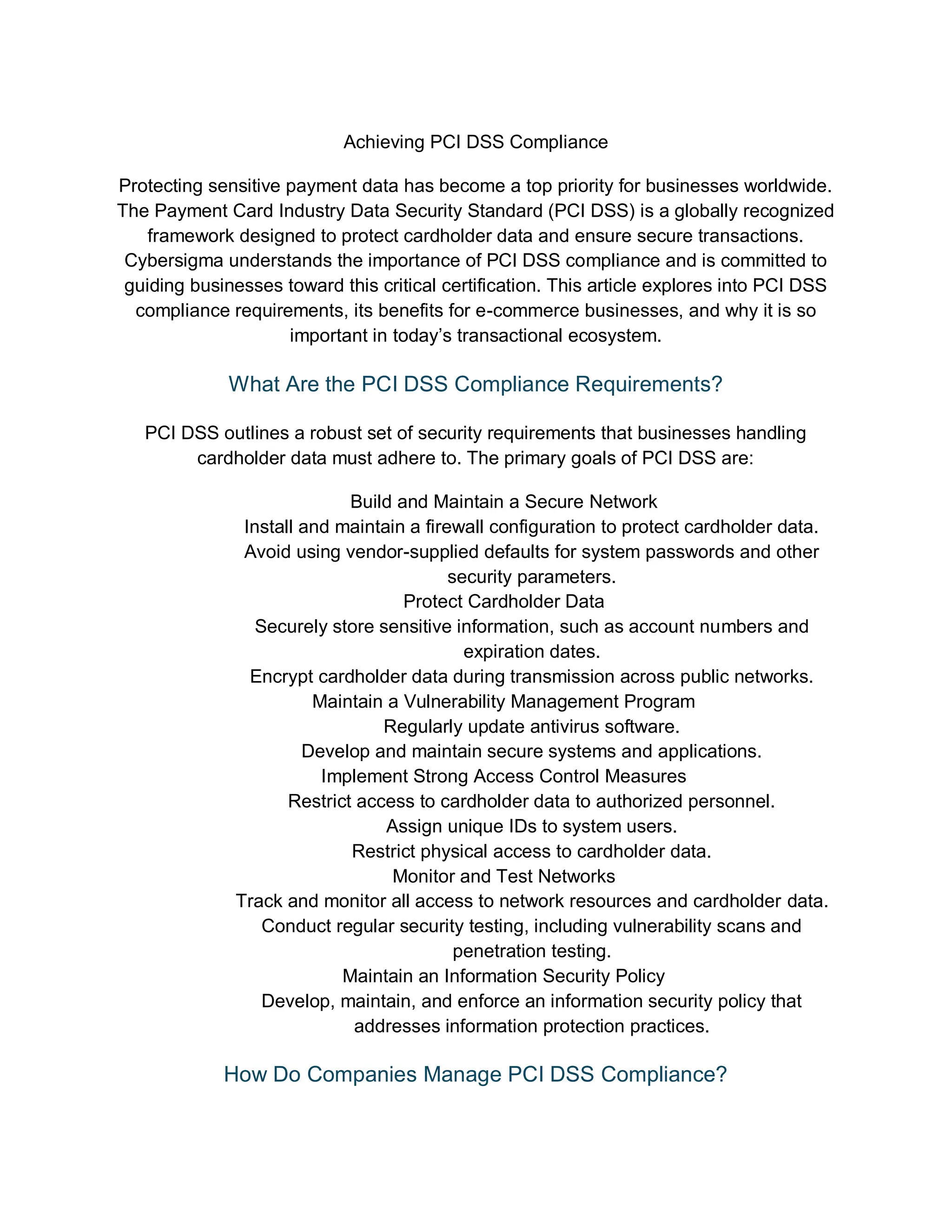 Achieving PCI DSS Compliance | cybersigm | PDF