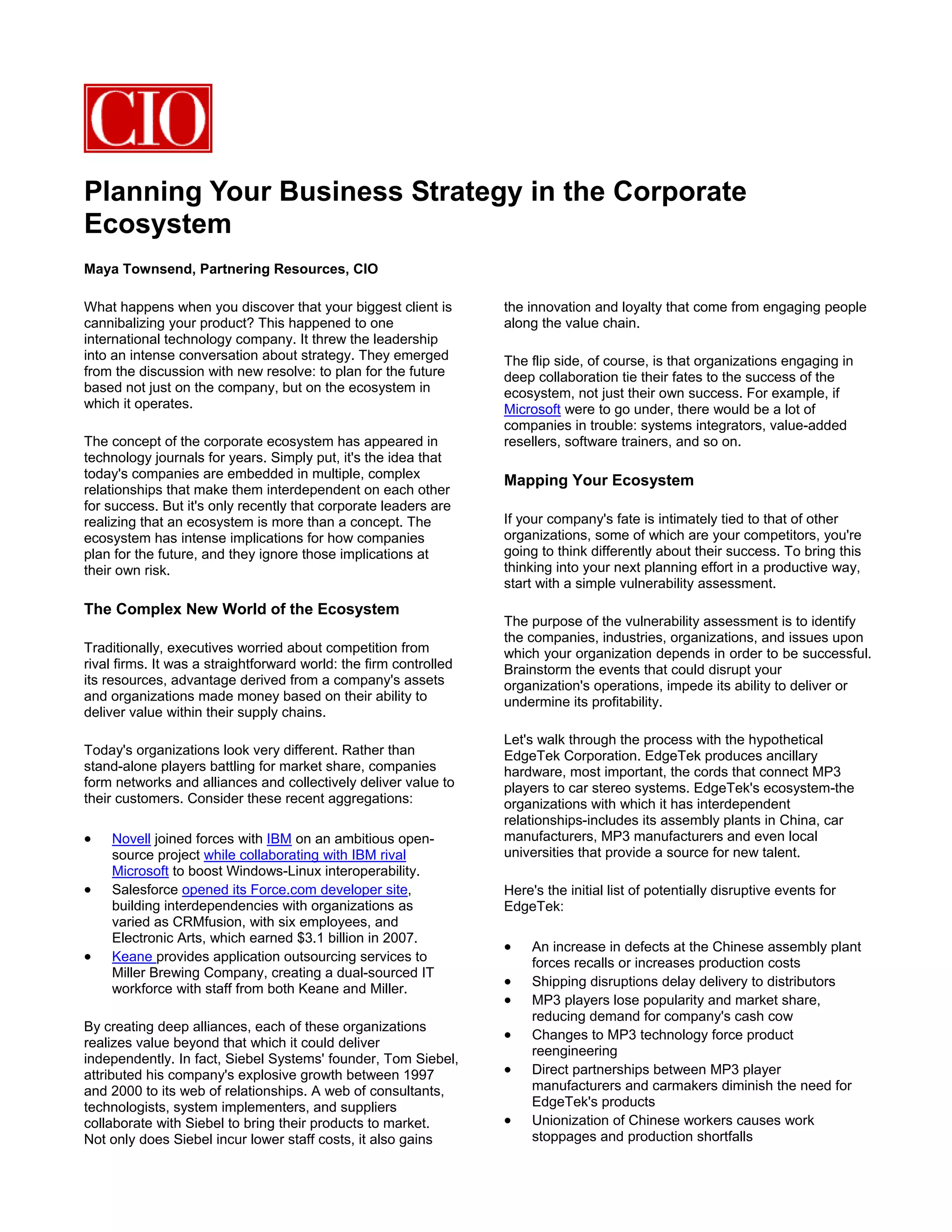 Planning in the Business Ecosystem | PDF
