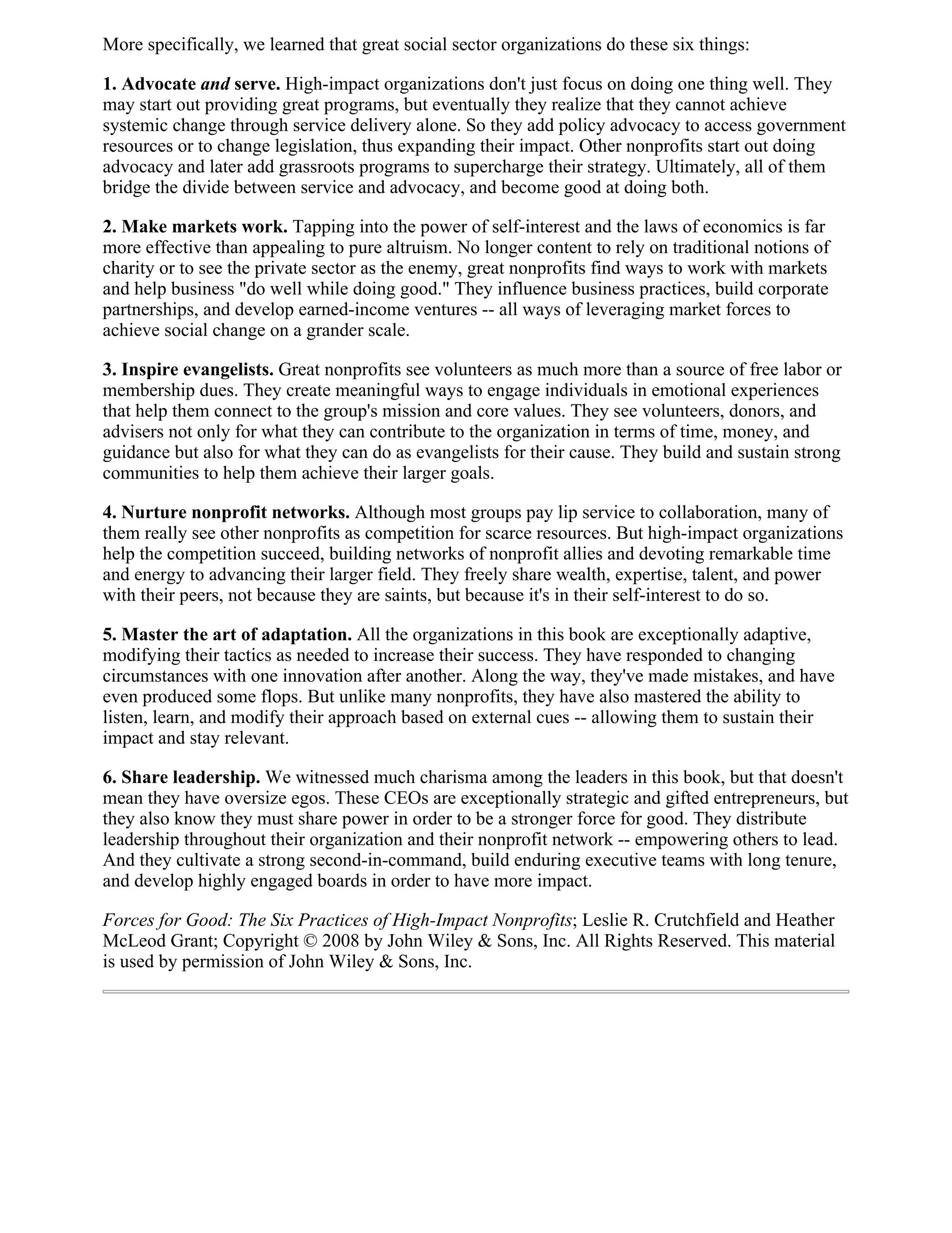 Article edited - six practices of high impact nonprofits | PDF