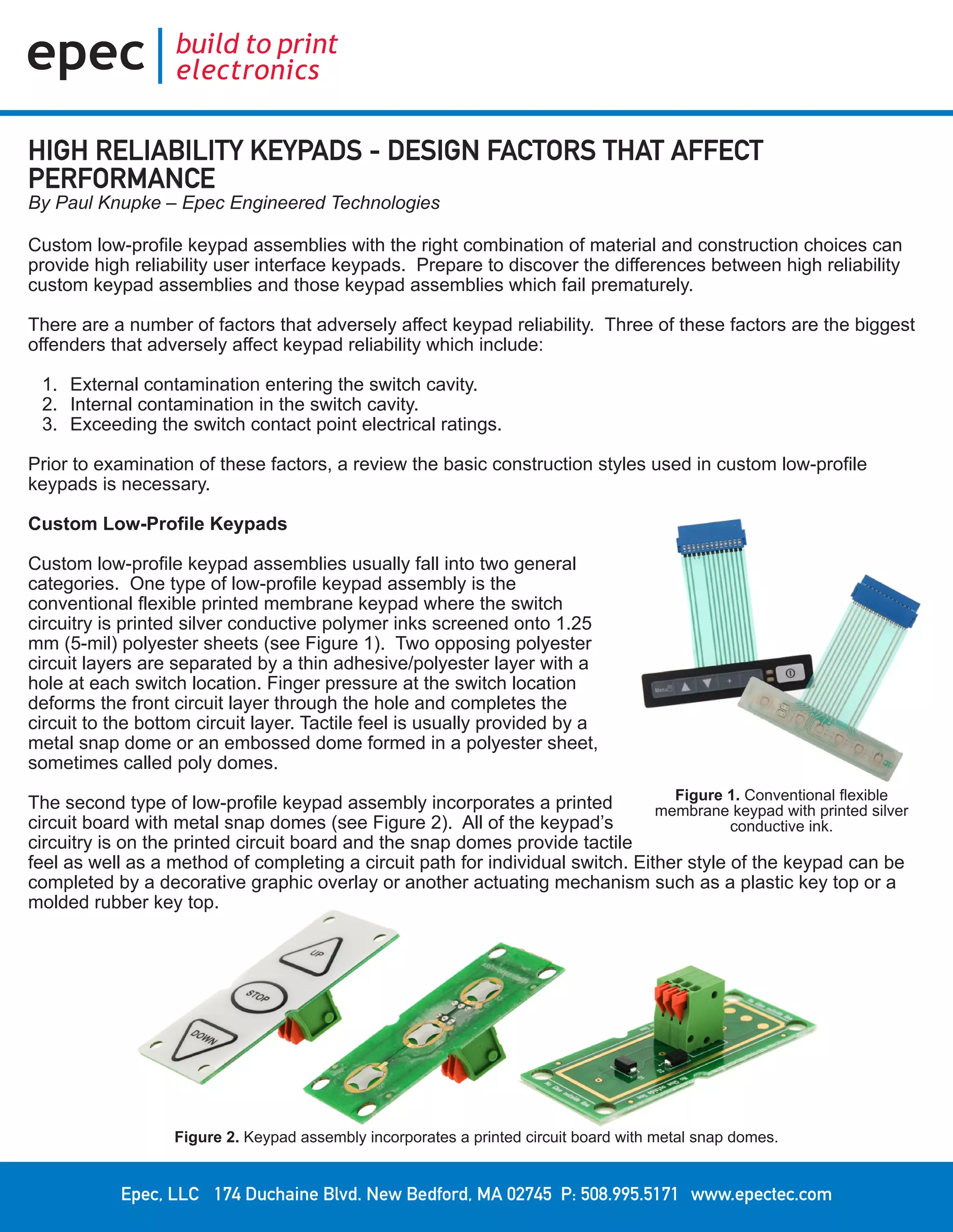 High Reliability Keypads - Design Factors That Affect Performance | PDF