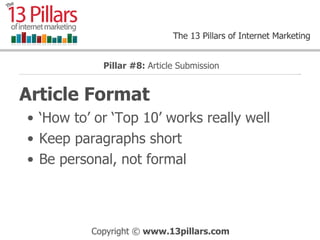 Article Marketing - The 8th Internet Marketing Pillar | PPT
