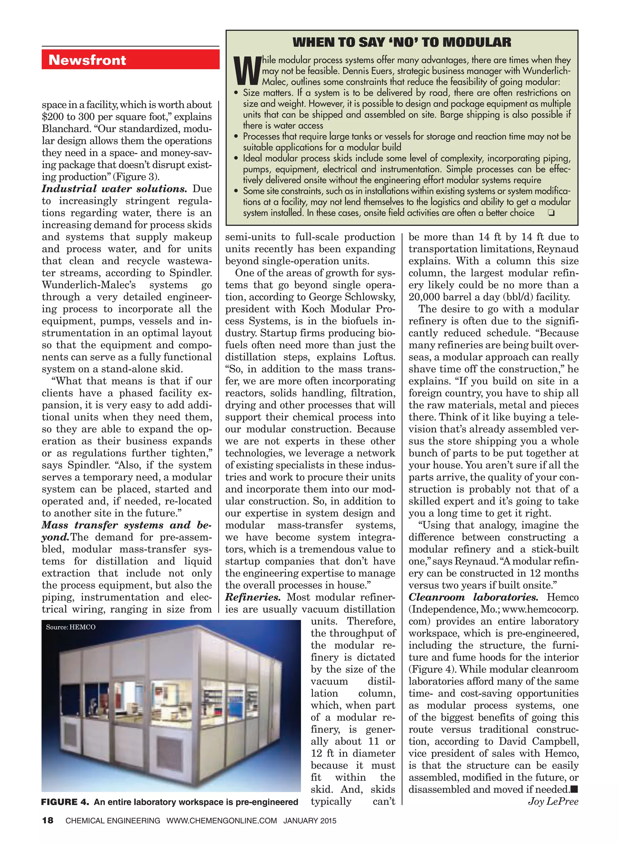 Moving To Modular: CHEMICAL ENGINEERING, January 2015 | PDF
