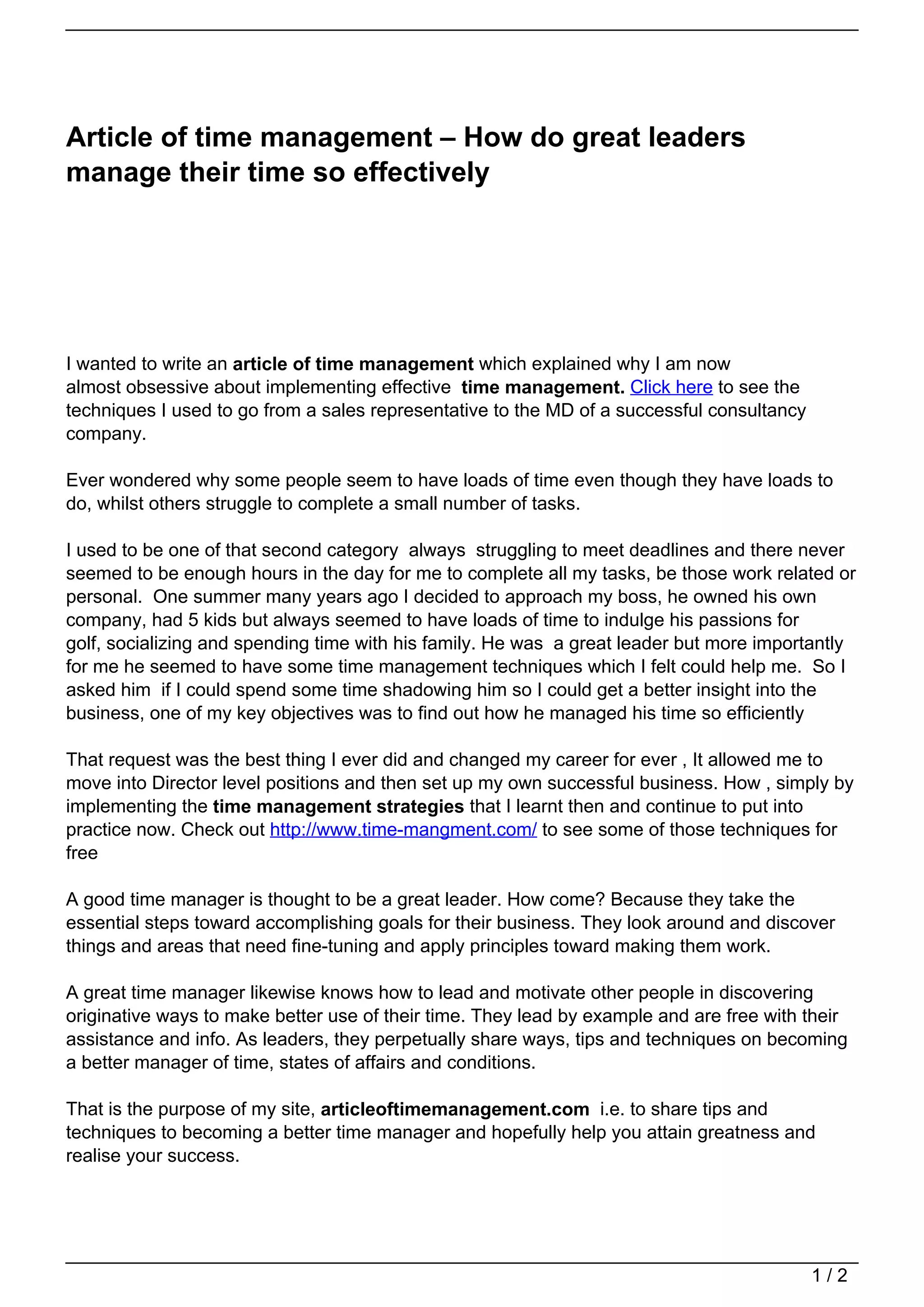 Article of time management – How do great leaders manage their time so ...