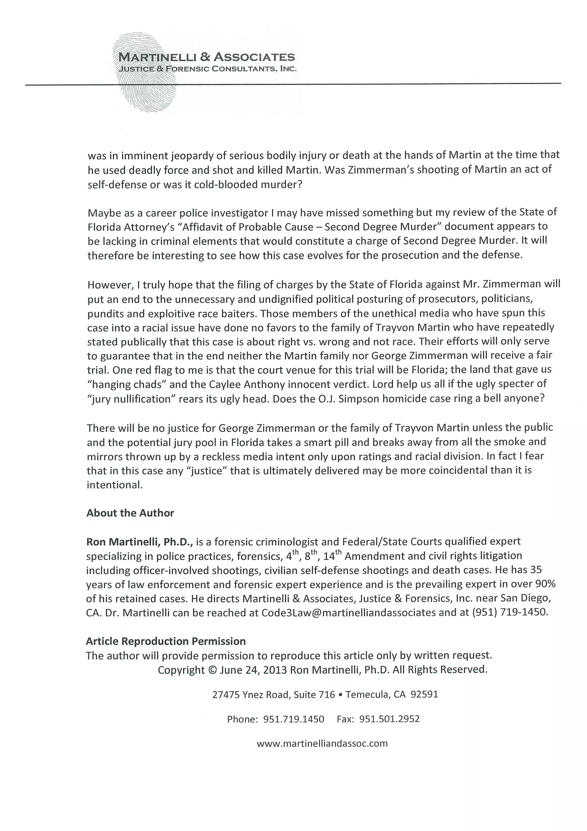 Article The Trayvon Martin Shooting by Ron Martinelli, Ph.D. | PDF