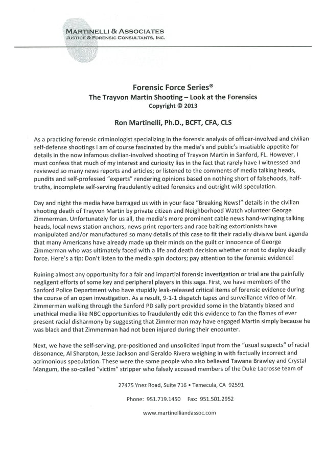 Article The Trayvon Martin Shooting by Ron Martinelli, Ph.D. | PDF