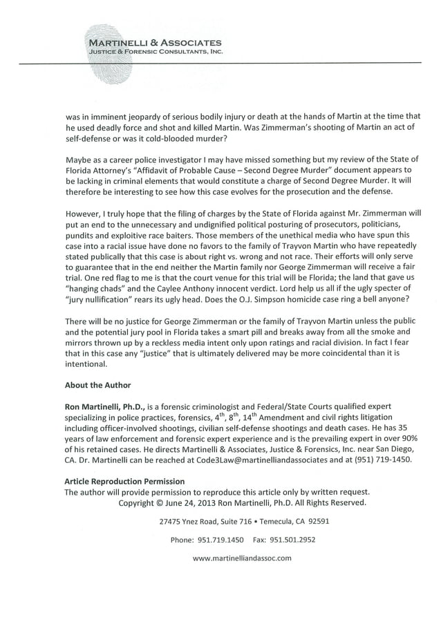 Article The Trayvon Martin Shooting by Ron Martinelli, Ph.D. | PDF
