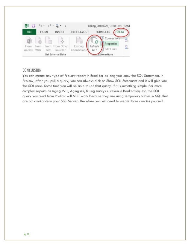 Creating ProLaw Reports using Excel | PDF