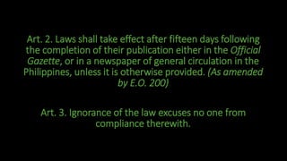 Article 1 to 18 - Civil Code of the Philippines | PPTX