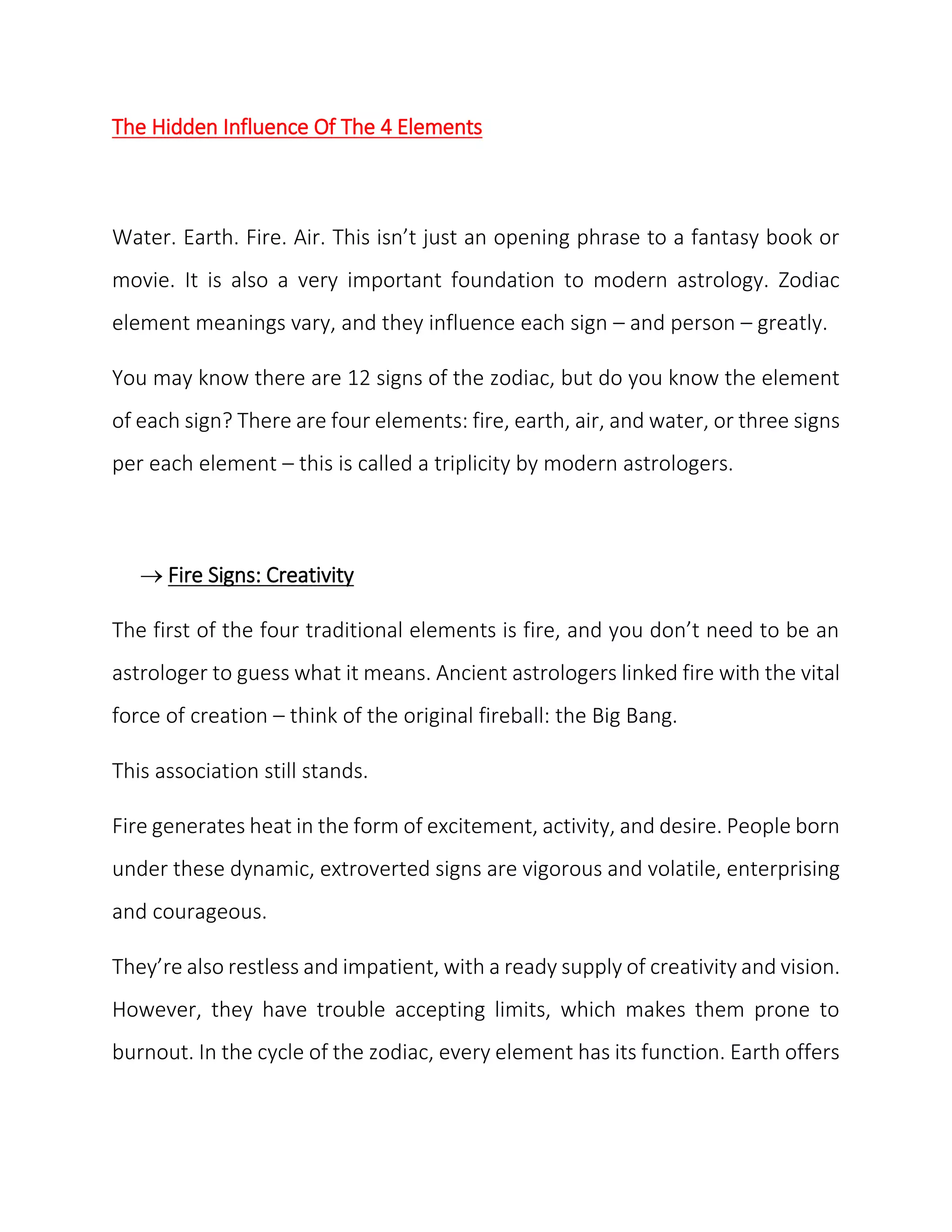 The Hidden Influence Of The 4 Elements | DOCX