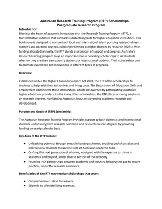 Australian Research Training Program (RTP) Scholarships Postgraduate ...