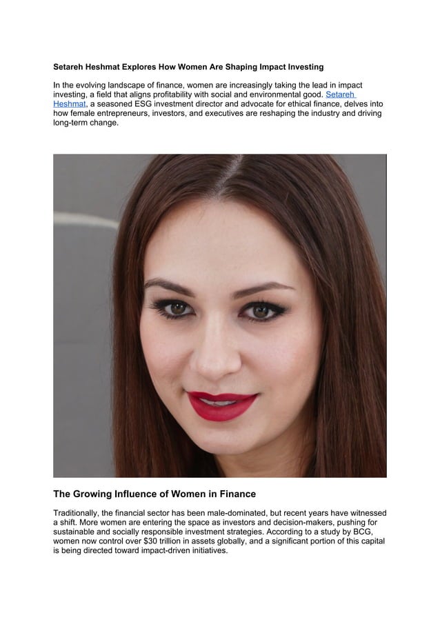 Setareh Heshmat Explores How Women Are Shaping Impact Investing | DOCX