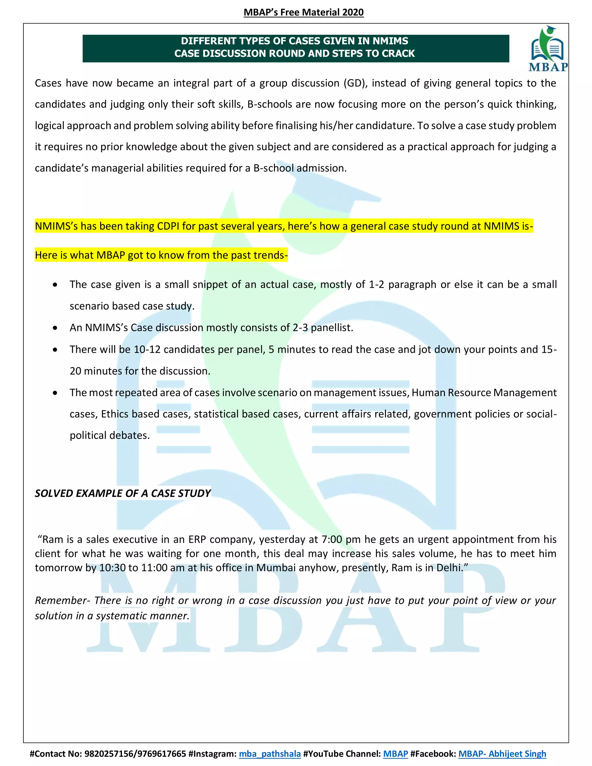 DIFFERENT TYPES OF CASES GIVEN IN NMIMS CASE DISCUSSION ROUND AND STEPS ...