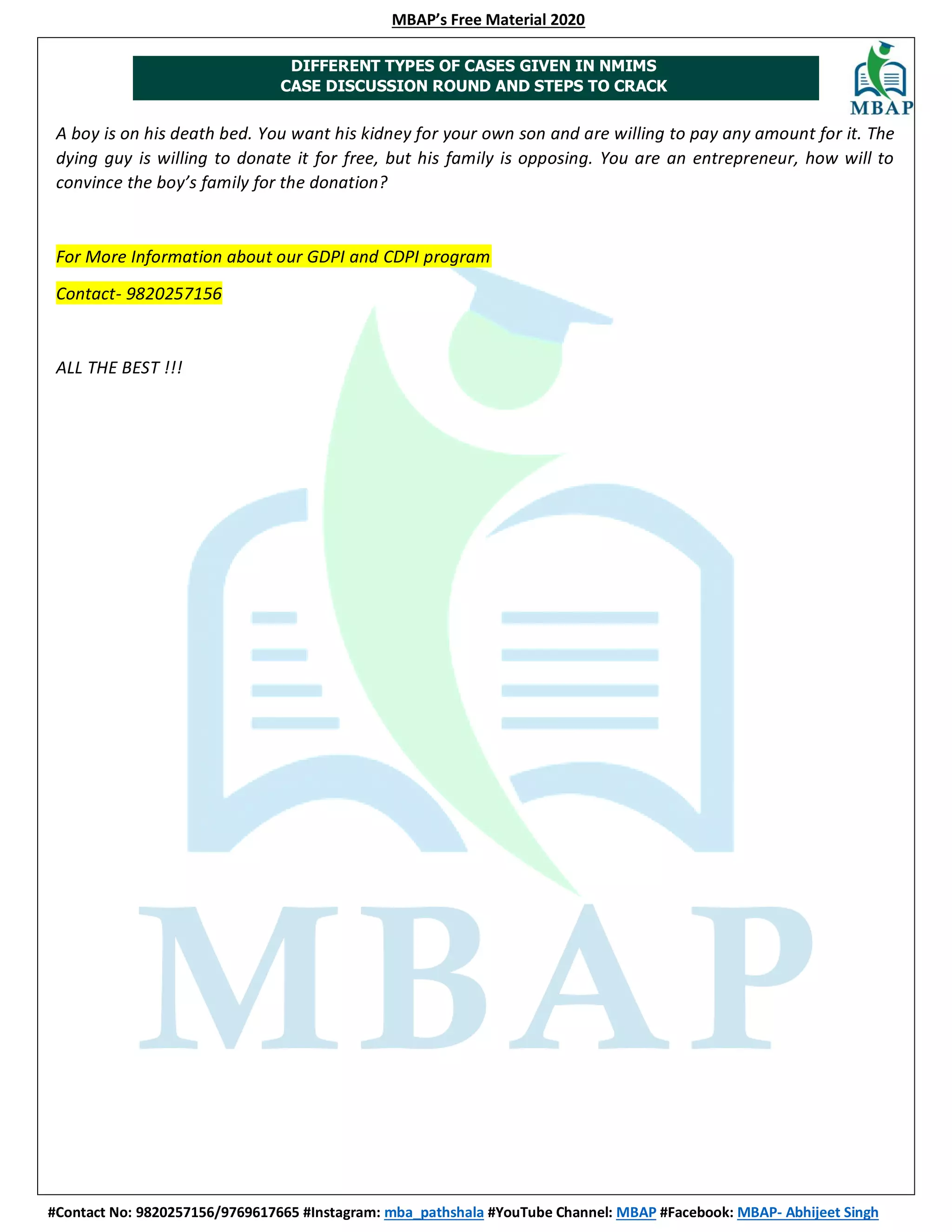 DIFFERENT TYPES OF CASES GIVEN IN NMIMS CASE DISCUSSION ROUND AND STEPS ...