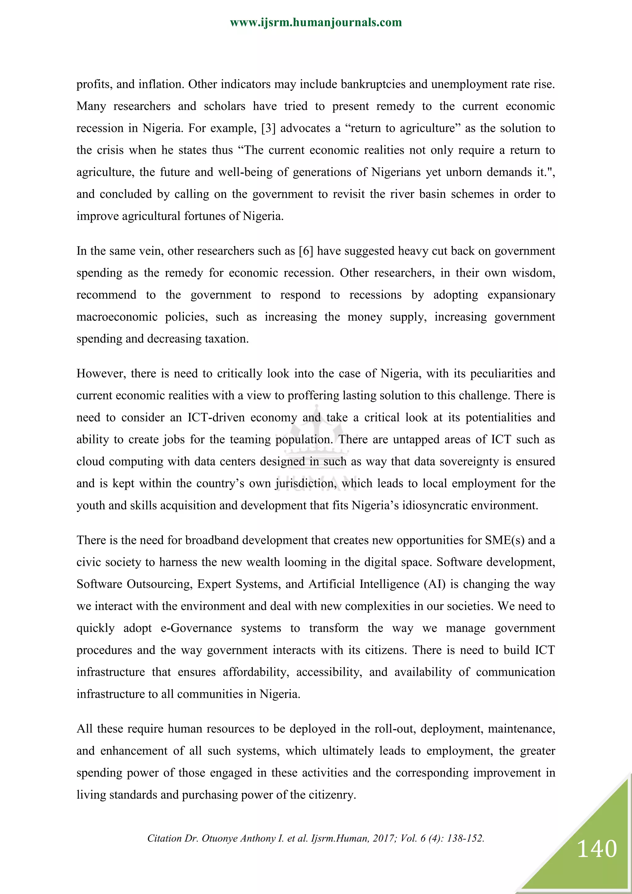 Remedy to economic recesion in nigeria: an ict-driven model for ...