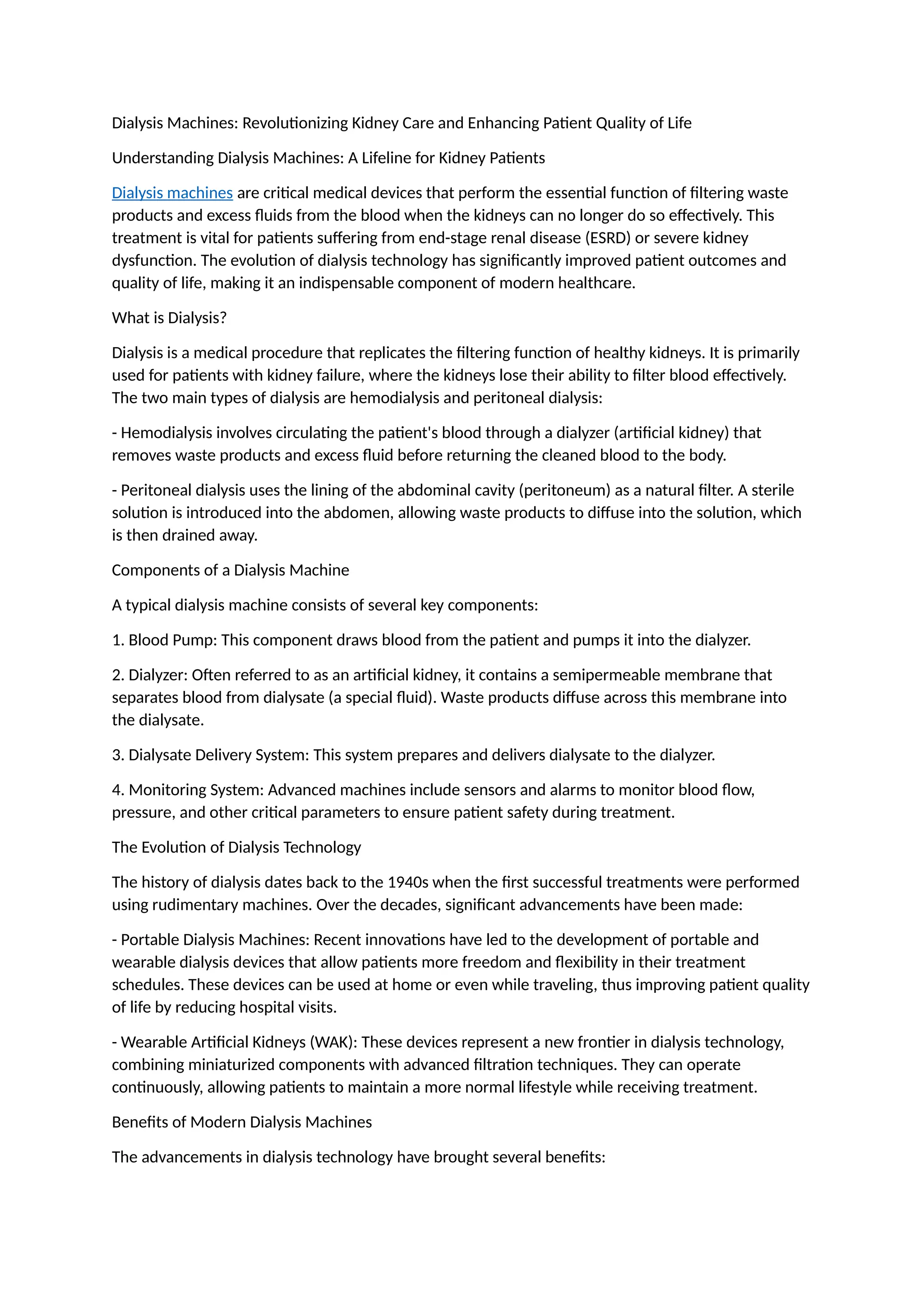 Dialysis Machines: Revolutionizing Kidney Care and Enhancing Patient ...