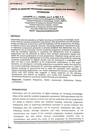 Design of Improved Programme Assessment Model for Nigerian Universities ...